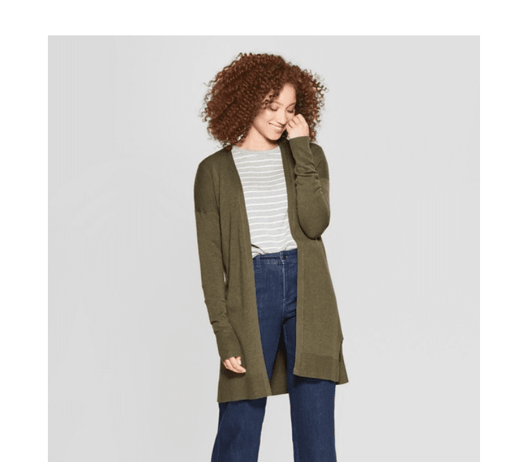 Women's Long Sleeve Open Cardigan Sweater - A New Day Olive XS, Green ...